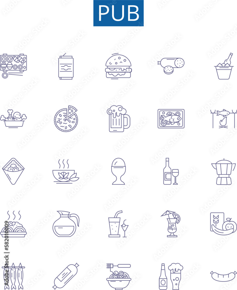 Pub line icons signs set. Design collection of Bar, Alehouse, Tavern ...