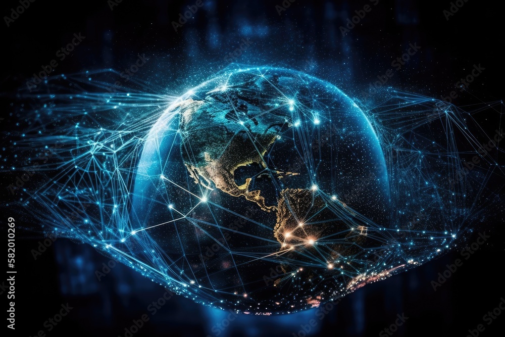 An international network for data exchange on Earth. dark blue ...