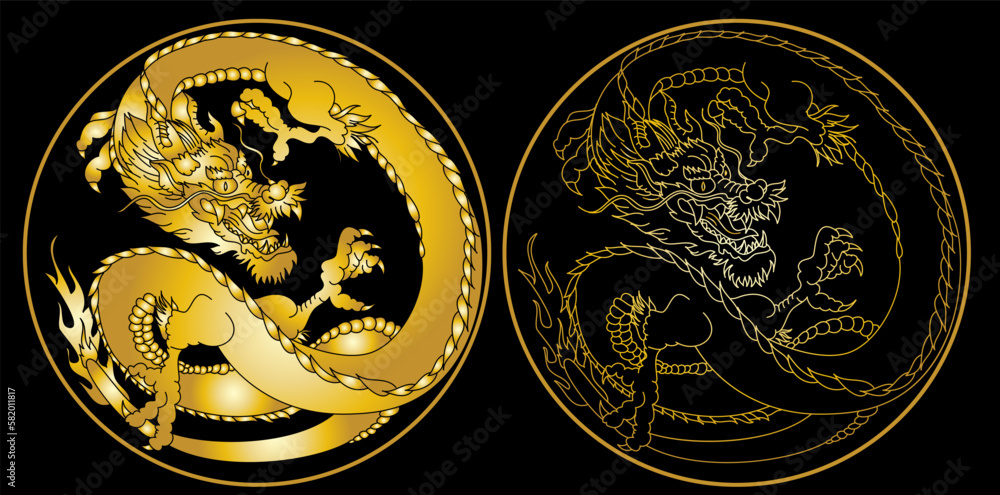 Traditional Japanese dragon with cherry blossom and wave for tattoo ...