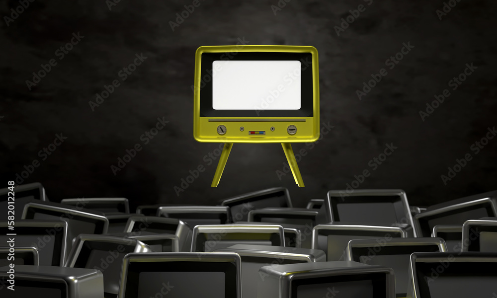 Vintage TV Television with blank screen, widescreen old television ...
