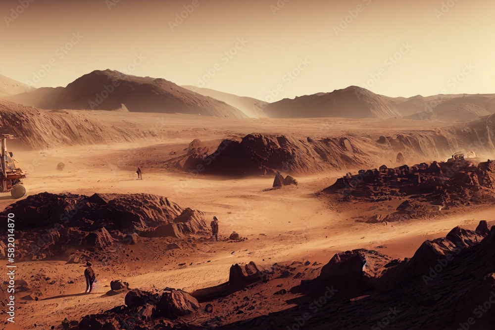 Conceptual illustration of a mining extraction on the planet Mars ...