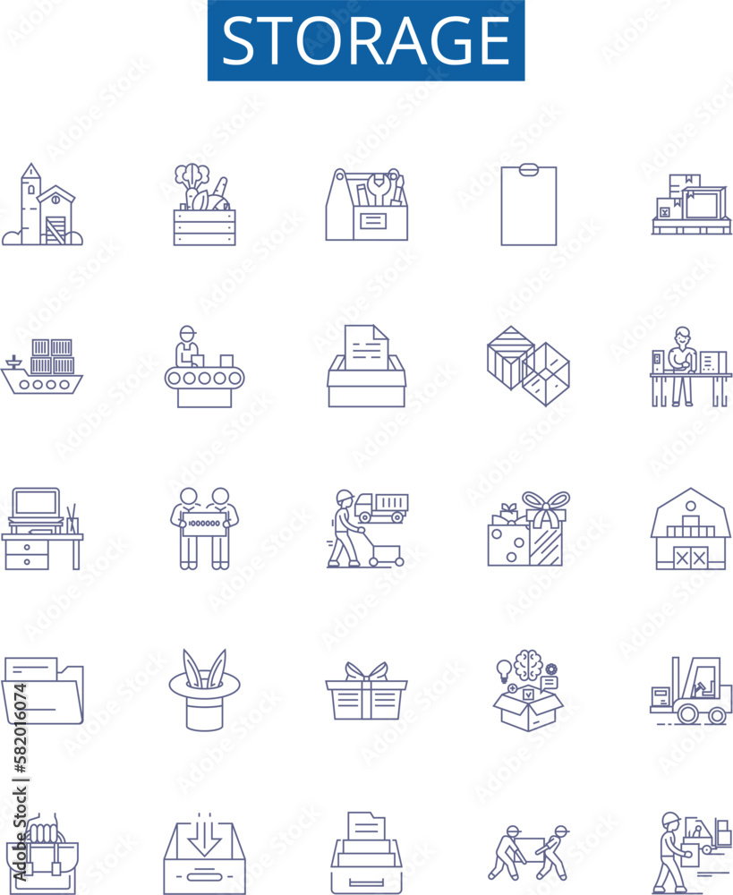 Storage line icons signs set. Design collection of Storage ...