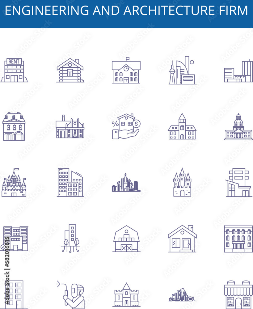 Engineering and architecture firm line icons signs set. Design ...