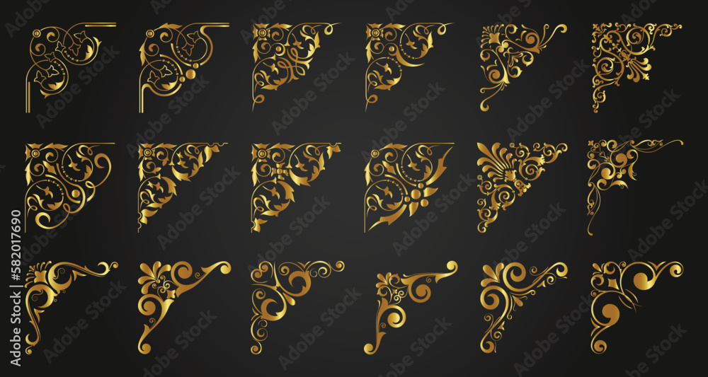 Set of decorative corner frames. Vintage calligraphic corners and ...