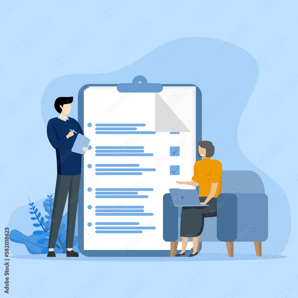 schedule planning concept. Characters plan work assignments, fill out ...