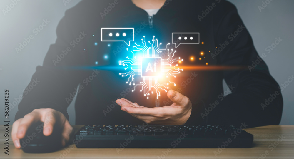 Chatbot Chat AI concept, Artificial Intelligence. Businessman using ...