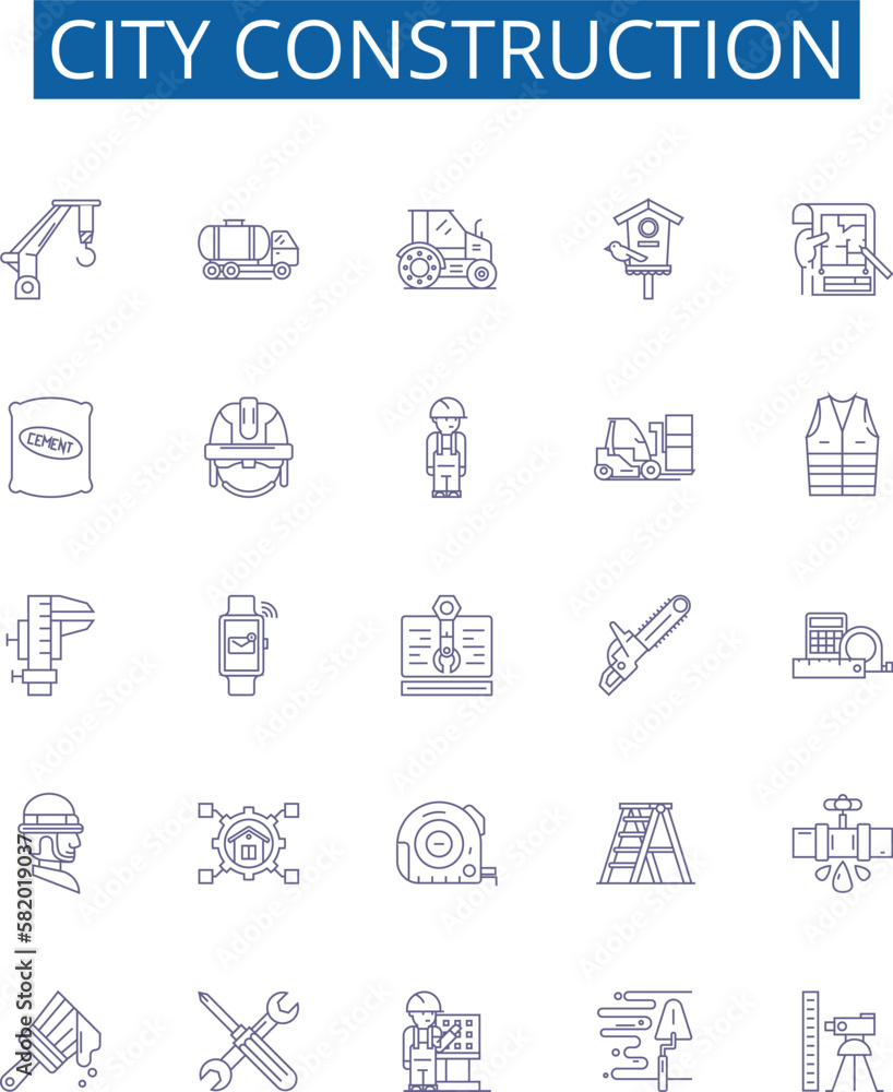 City construction line icons signs set. Design collection of Urbanism ...