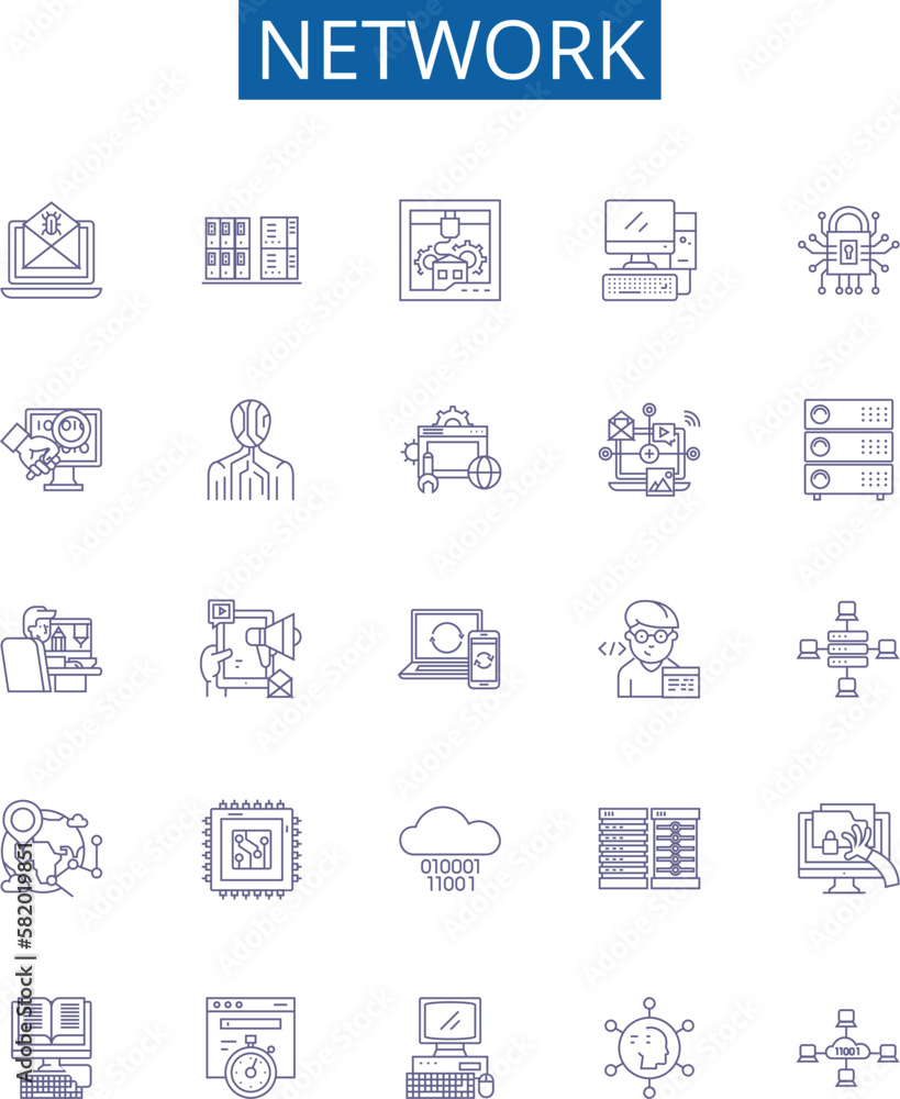 Vetor de Network line icons signs set. Design collection of Network ...
