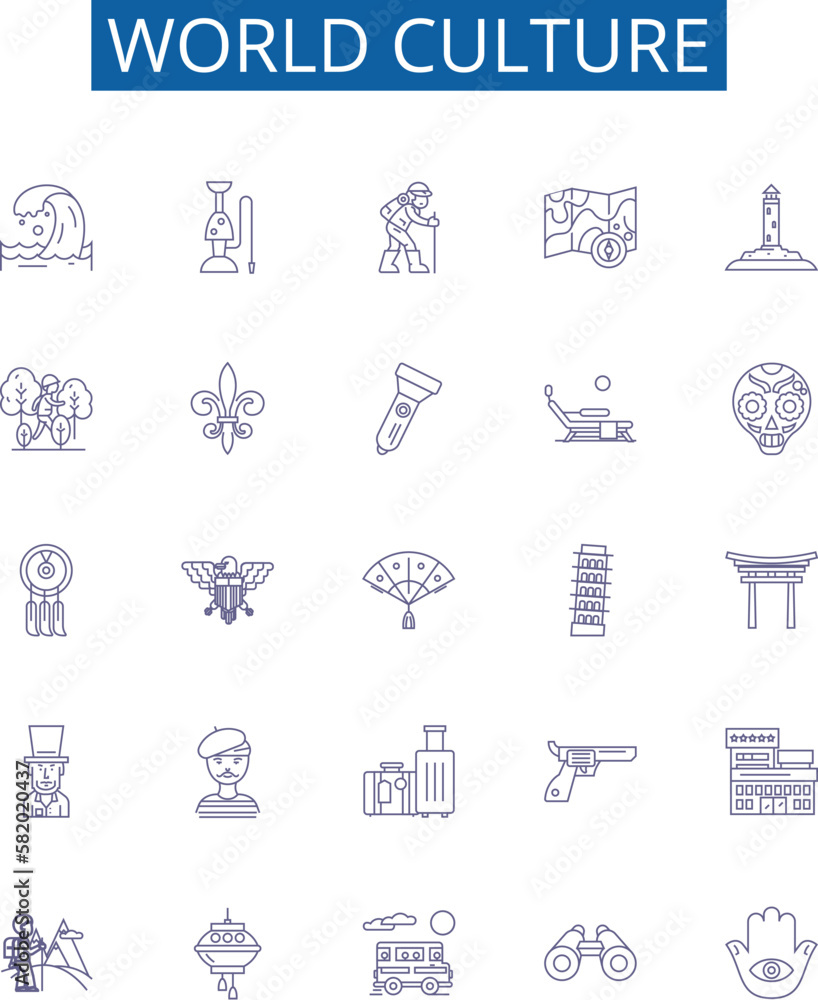 World culture line icons signs set. Design collection of Culture, World ...