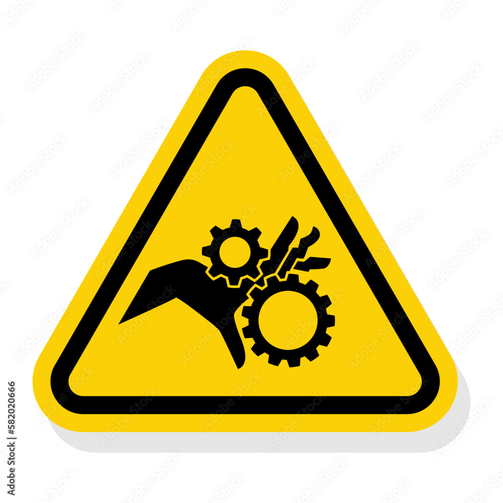 ISO Triangle Warning Sign: Pinch Point Entanglement Crush Gears Symbol ...