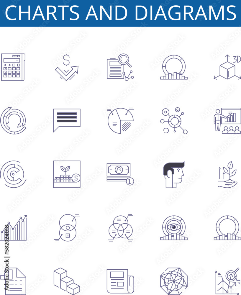 Charts and diagrams line icons signs set. Design collection of Graphs ...