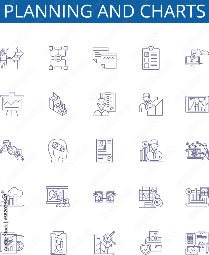 Planning and charts line icons signs set. Design collection of Planning ... Planning and charts line icons signs set. Design collection of Planning ...