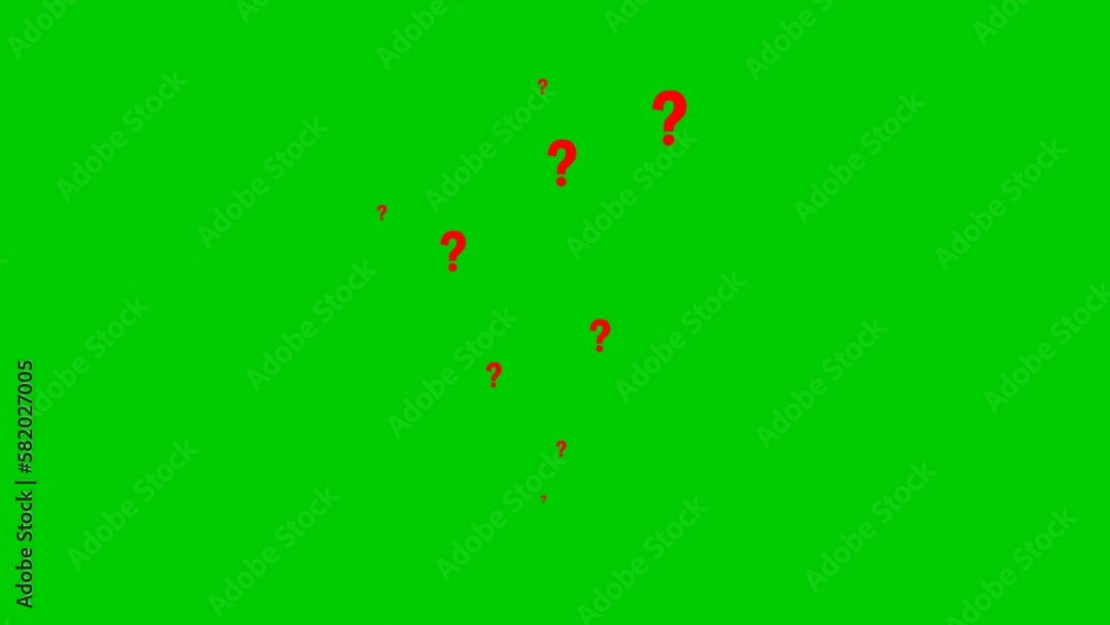 Animated red question marks fly from bottom to top. Symbols are sprayed ...