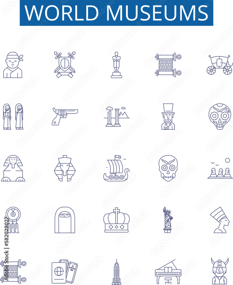 World museums line icons signs set. Design collection of Museums, World ...