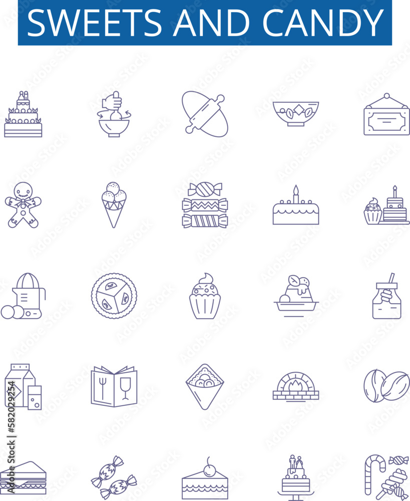 Sweets and candy line icons signs set. Design collection of ...
