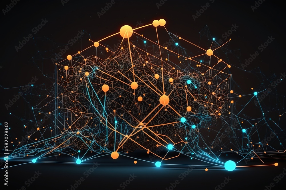Ilustracja Stock: Cyber big data flow. Blockchain data fields. Network line connect stream ...
