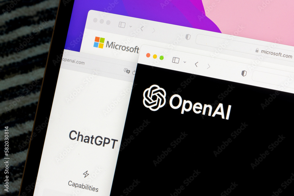 Portland, OR, USA - Mar 16, 2023: OpenAI and Microsoft logos are seen ... Portland, OR, USA - Mar 16, 2023: OpenAI and Microsoft logos are seen ...