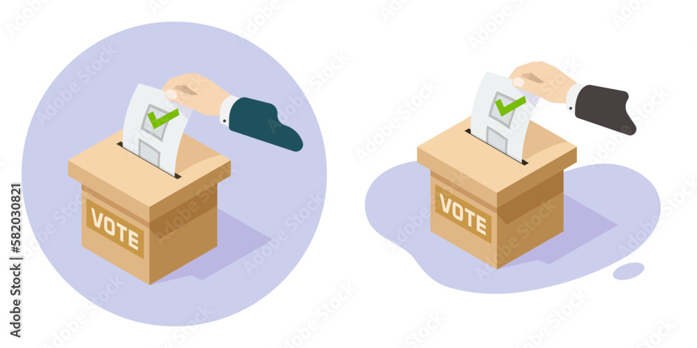 Voter voting in election ballot cardboard box 3d isometric vector ...