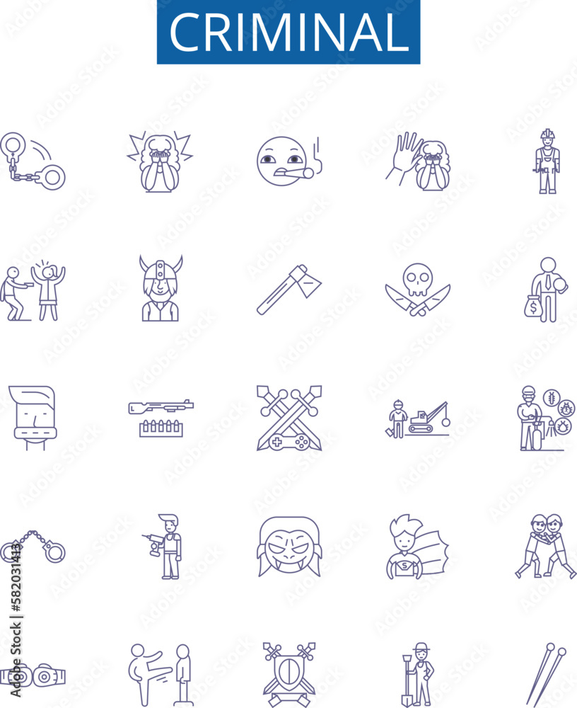 Criminal line icons signs set. Design collection of Lawbreaker, felon ...