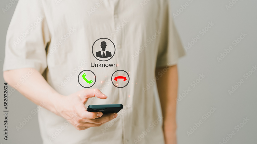 Man answering to incoming call. Phone call from unknown number. Call ...