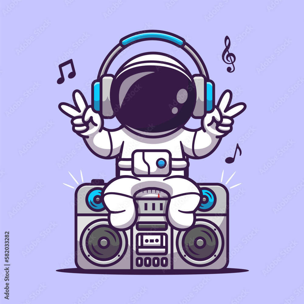 Cute Astronaut Listening With BoomBox Cartoon Vector Icon Illustratiod ...