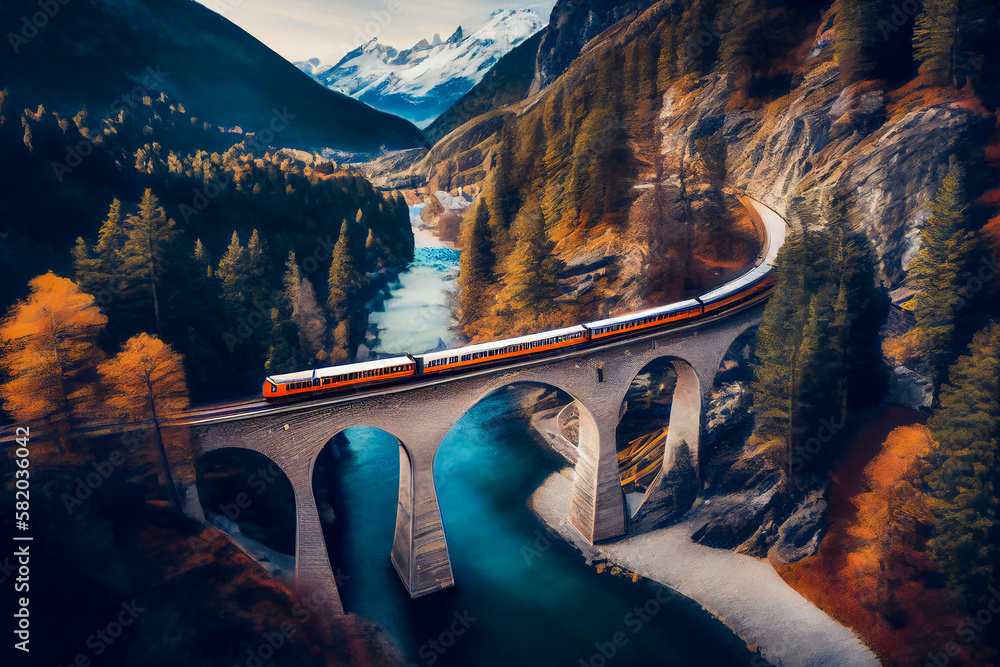 Landwasser Viaduct World Heritage with Train Express in Swiss Alps ...