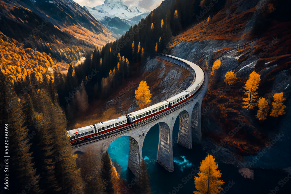 Landwasser Viaduct World Heritage with Train Express in Swiss Alps ...