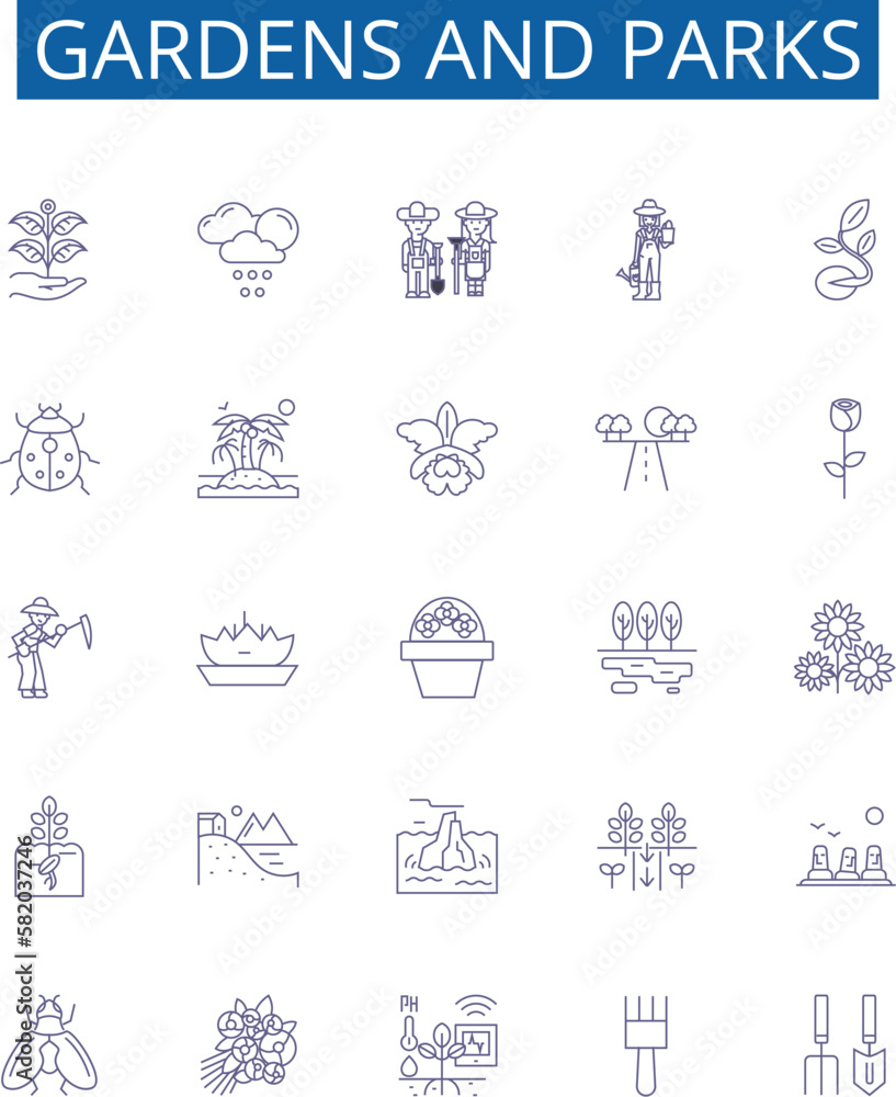Gardens and parks line icons signs set. Design collection of Gardens ...
