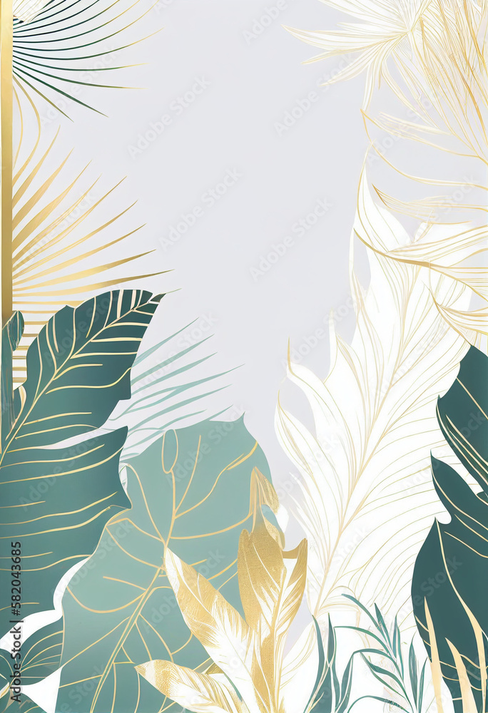 Luxury invitation card background with golden line art tropical palm ...