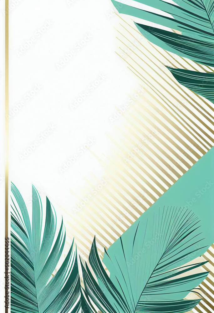 Luxury invitation card background with golden line art tropical palm ...