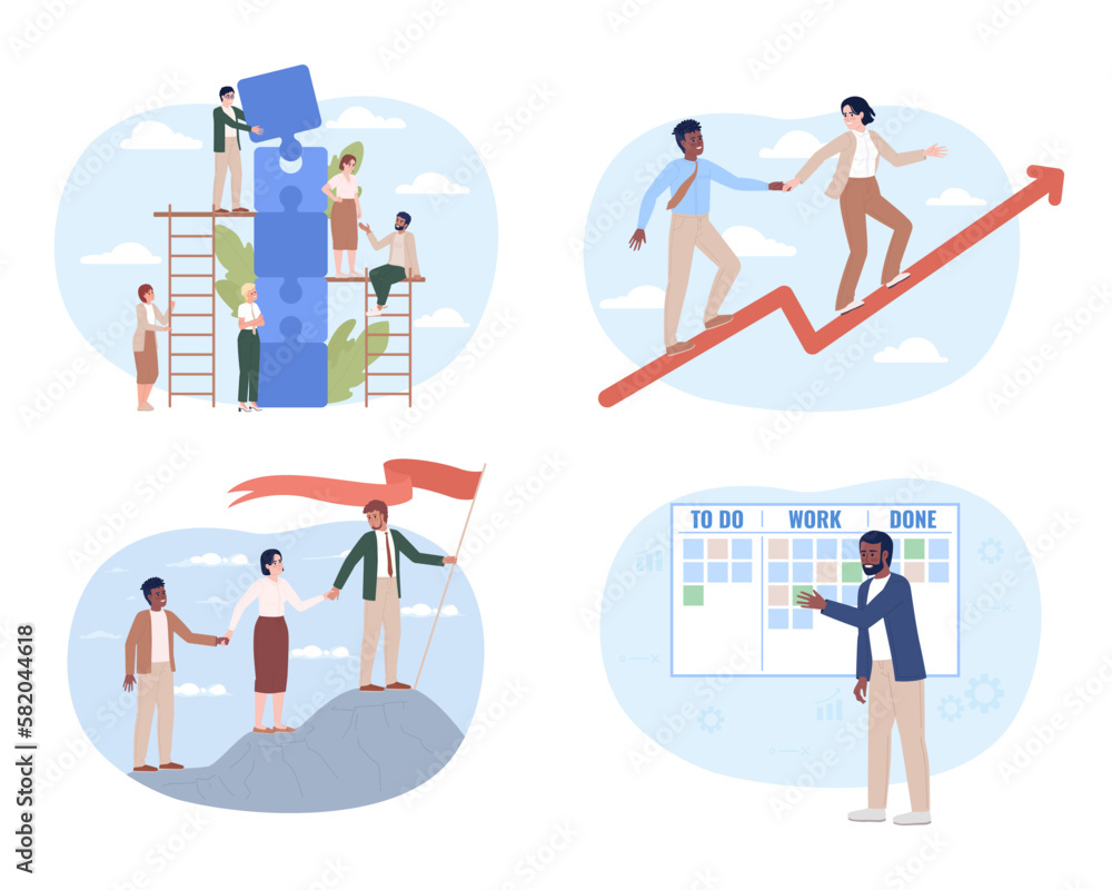 Effective team management flat concept vector spot illustrations pack ...
