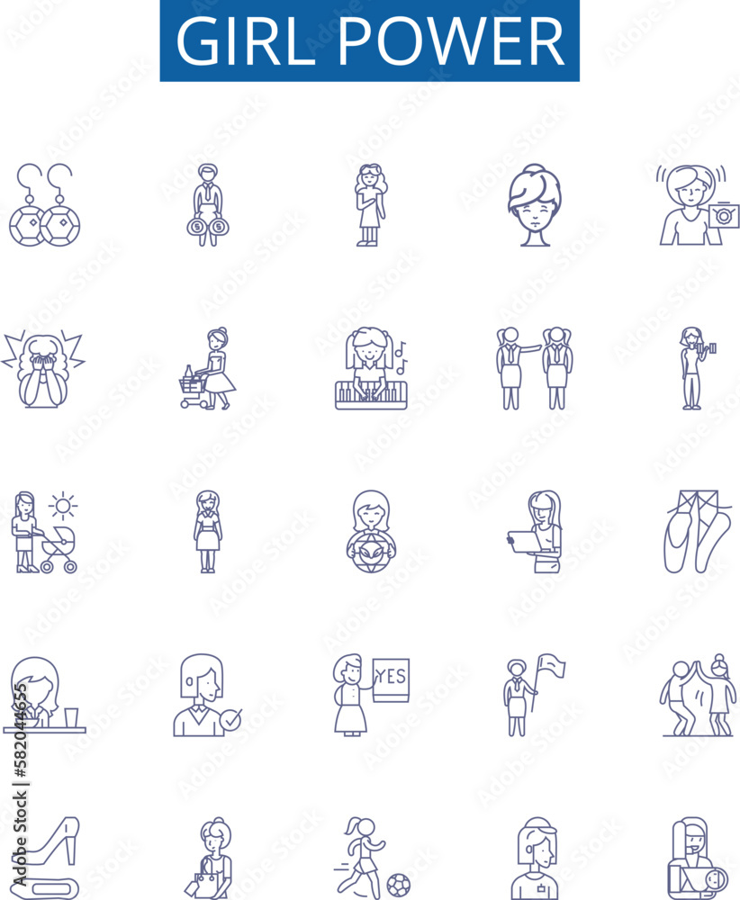 Girl power line icons signs set. Design collection of Feminism ...