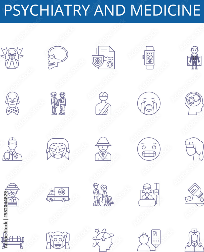 Psychiatry and medicine line icons signs set. Design collection of ...