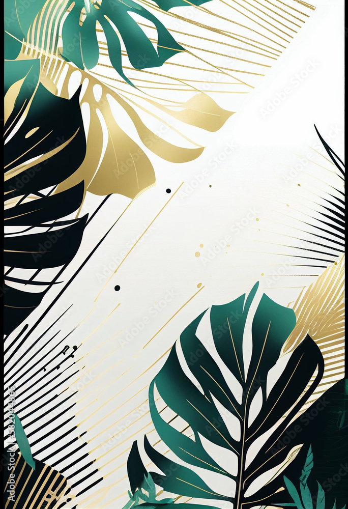 Luxury invitation card background with golden line art tropical palm ...