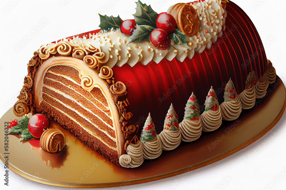 traditional french buche de noel christmas cake. Generative Ai Stock ...