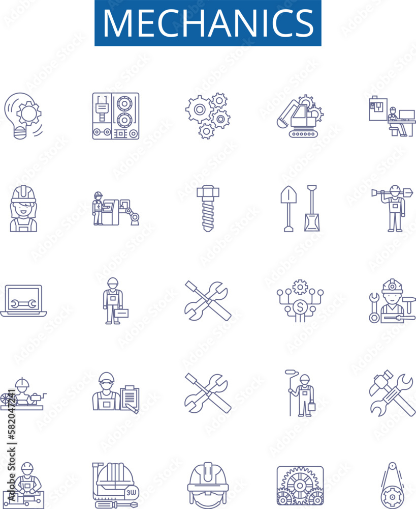 Mechanics line icons signs set. Design collection of Automotive ...