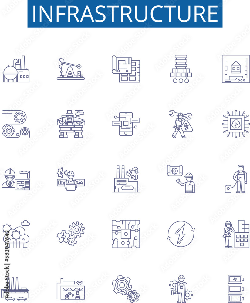 Infrastructure line icons signs set. Design collection of Buildings ...