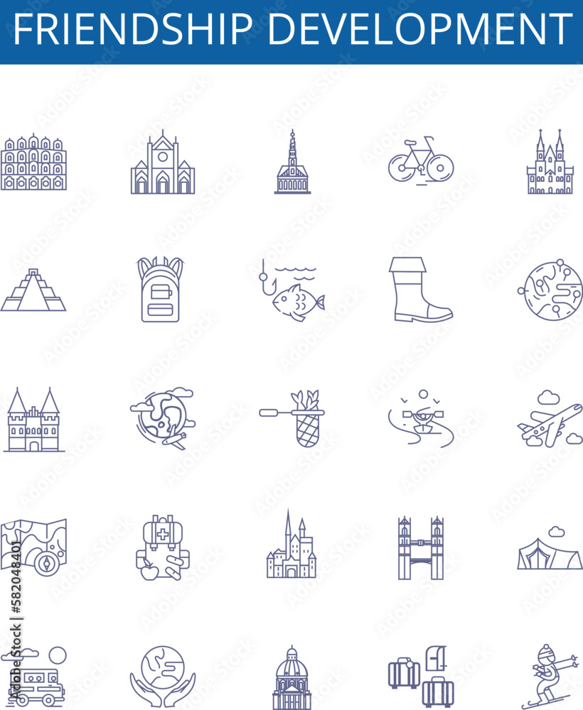 Friendship development line icons signs set. Design collection of ...