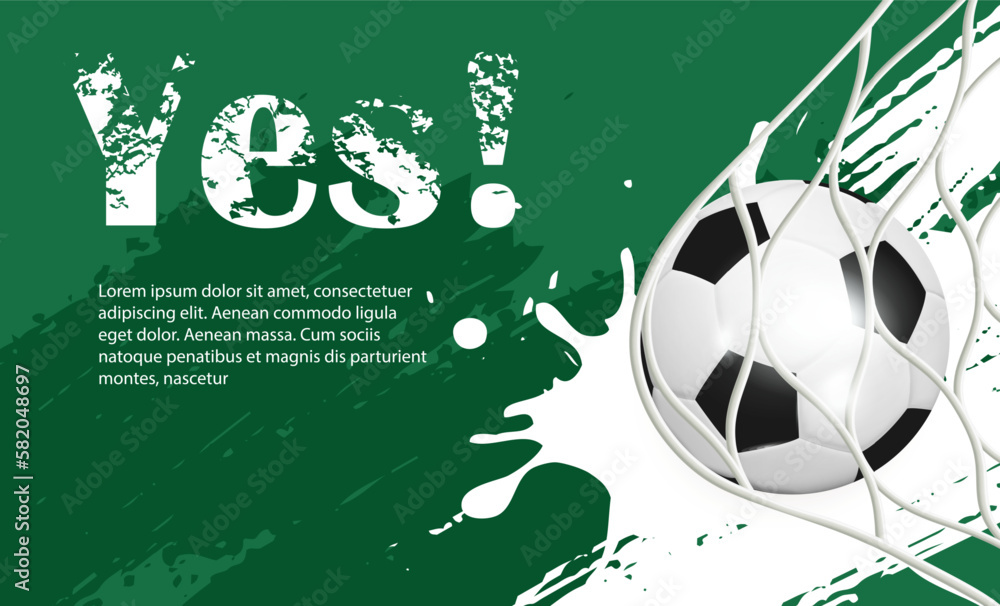 Football flyer, ticket or banner background. Football or soccer ball on ...