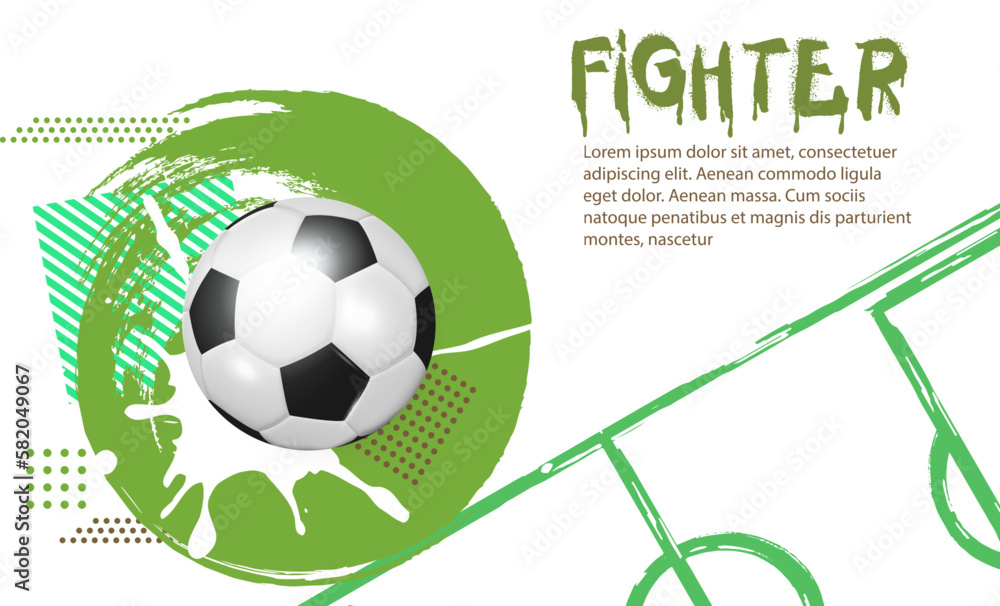 Football flyer, ticket or banner background. Football or soccer ball on ...