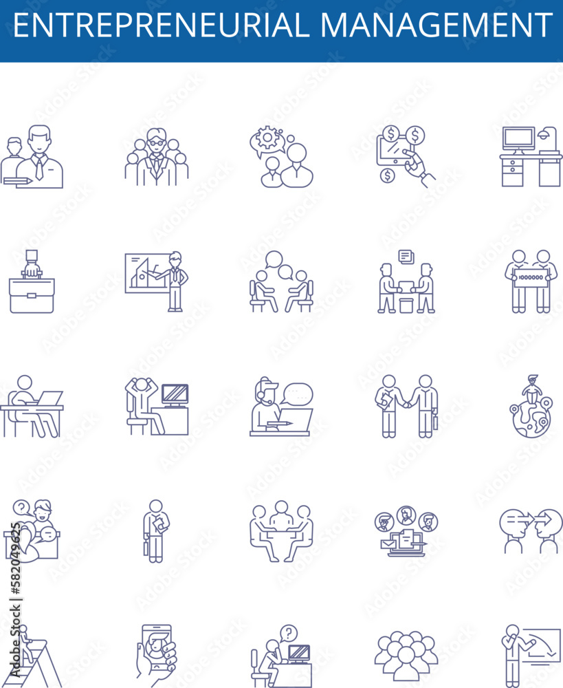 Vetor de Entrepreneurial management line icons signs set. Design ...