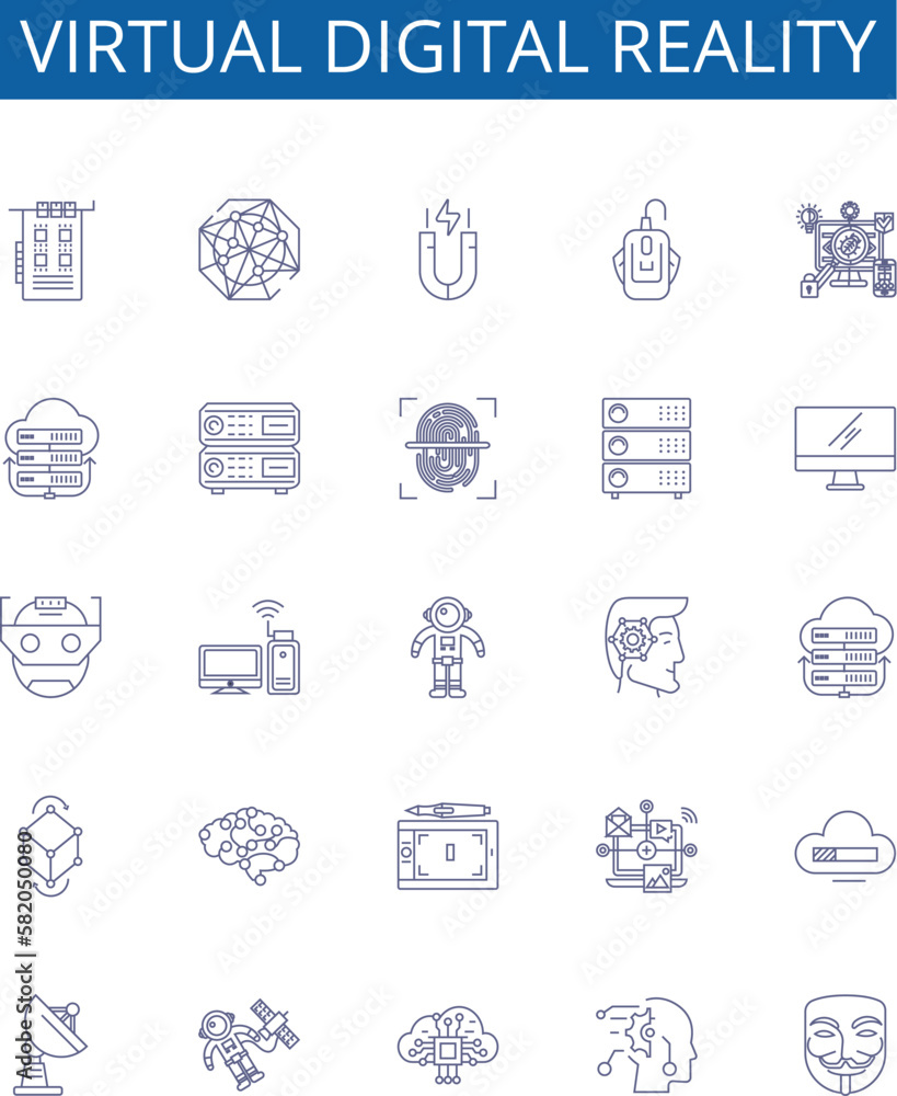 Virtual digital reality line icons signs set. Design collection of ...