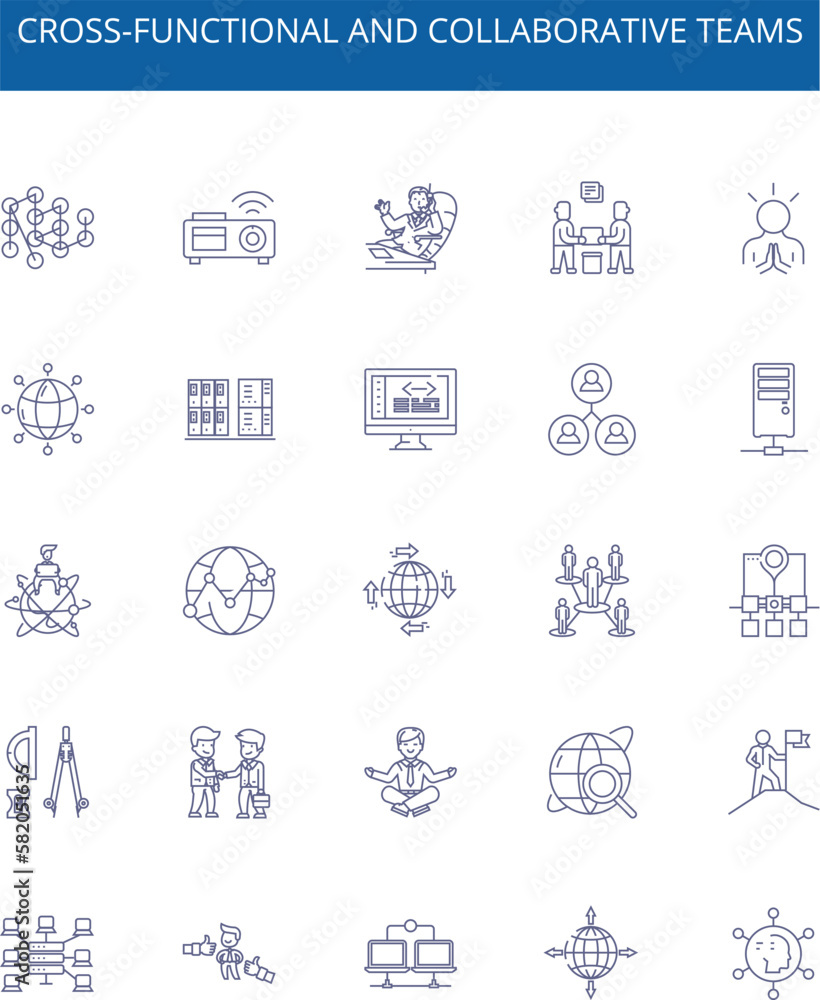 Cross Functional And Collaborative Teams Line Icons Signs Set Design Collection Of