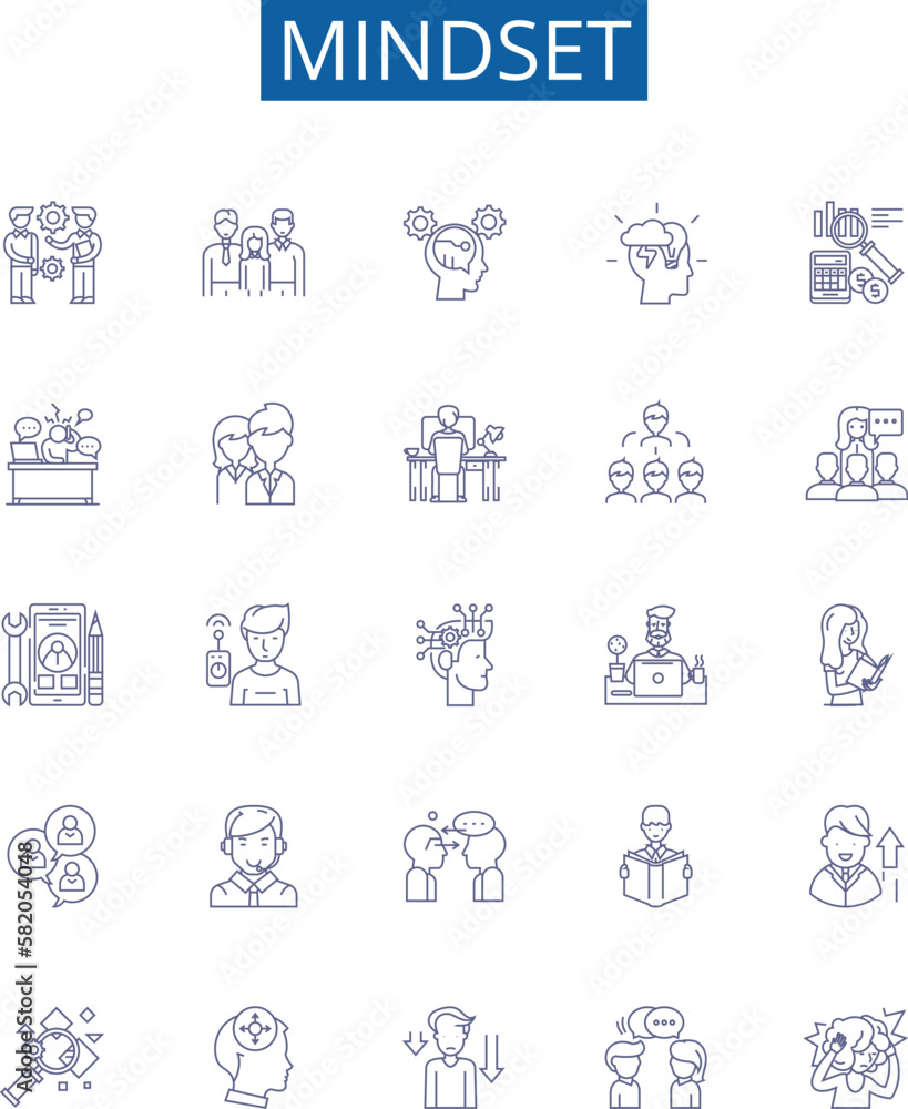 Mindset line icons signs set. Design collection of Attitude, Outlook ...