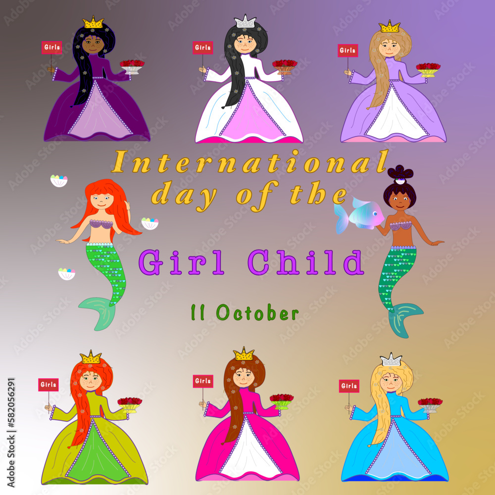International Day of the Girl Child. Multicolored background with ...
