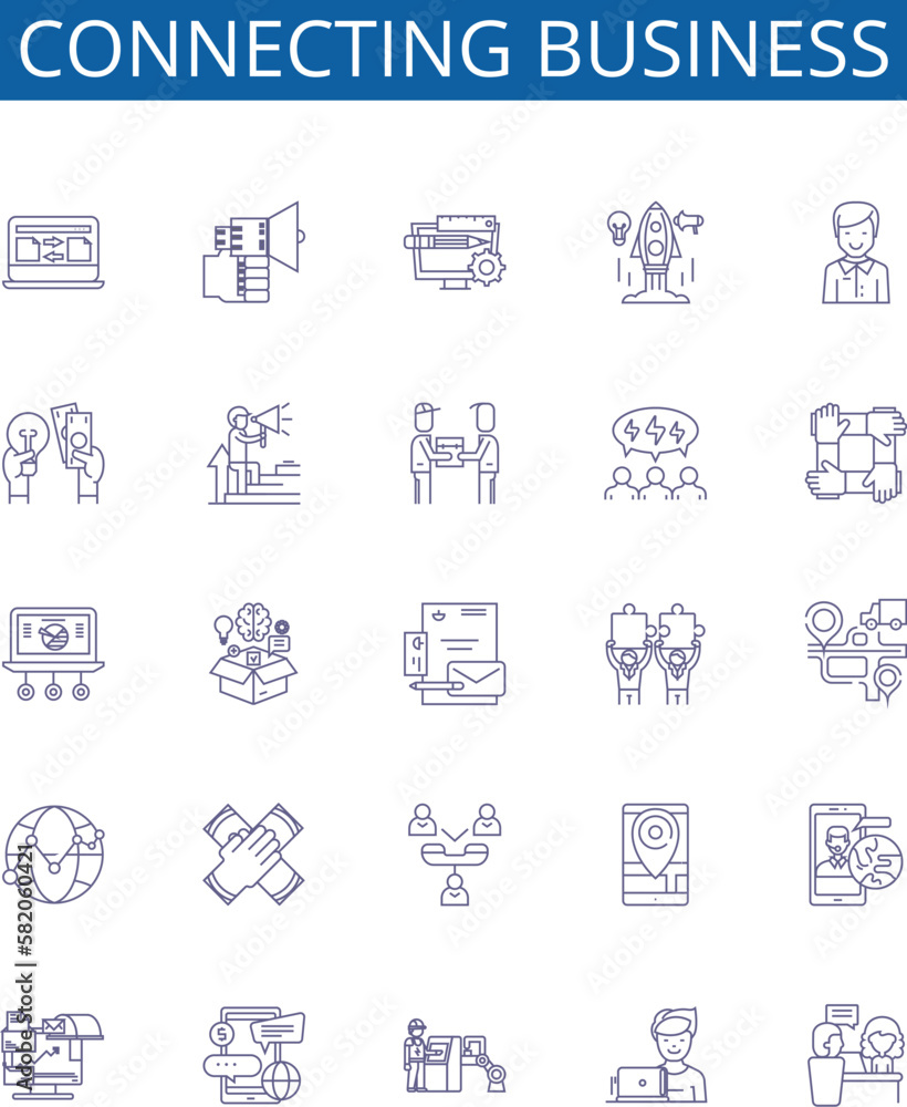 Vetor de Connecting business line icons signs set. Design collection of ...