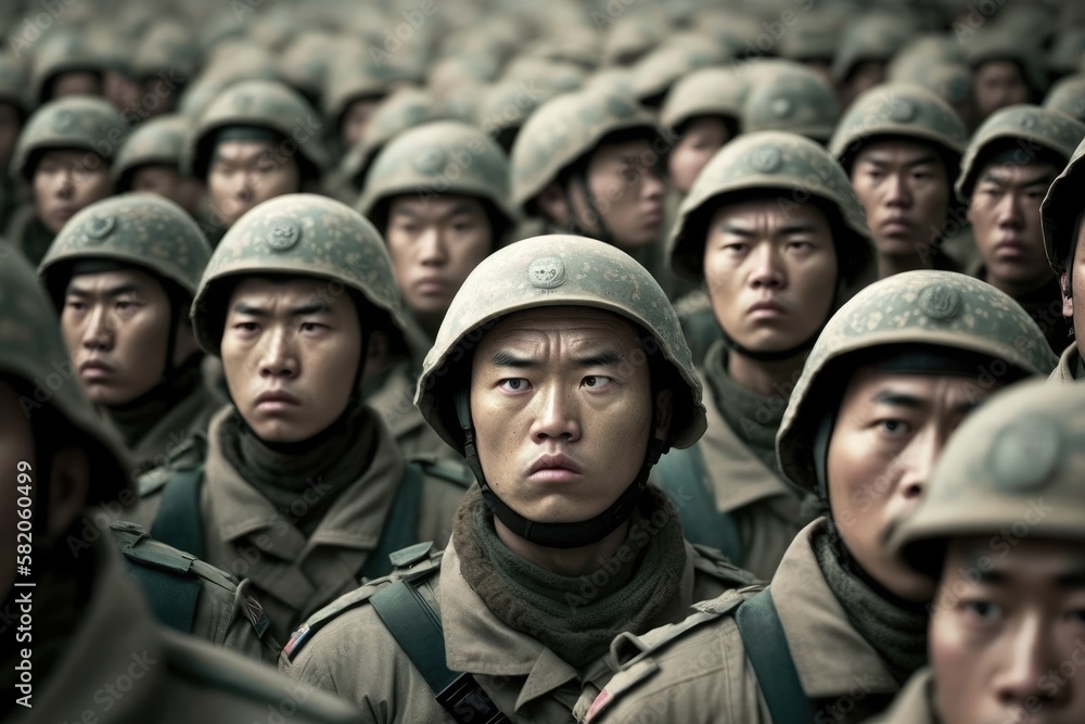 crowd of Chinese soldiers in uniform, showcasing the strength and ...