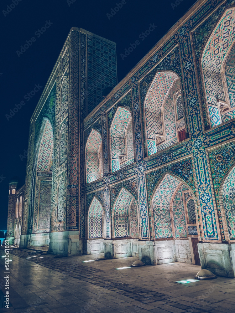 Registan complex at night/ Persian and islamic architecture mosque ...