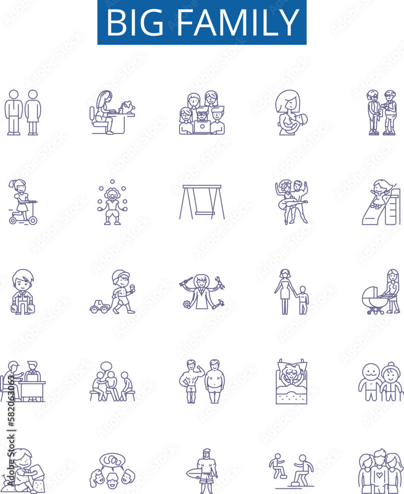 Vetor de Big family line icons signs set. Design collection of Large ...