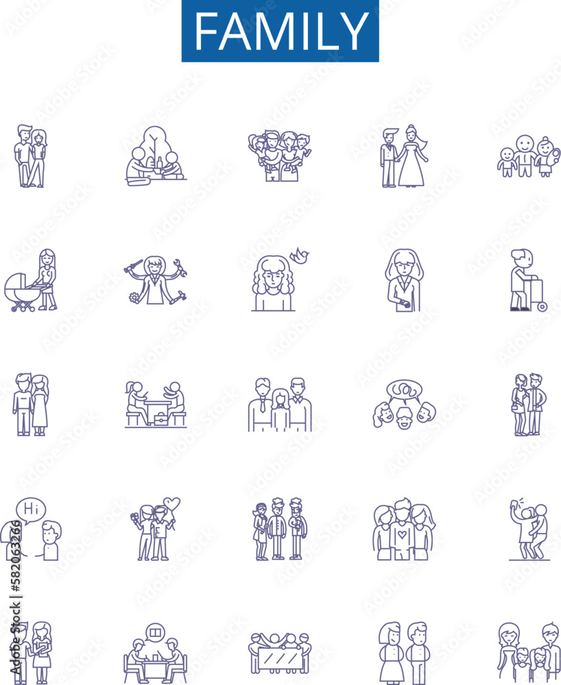 Family line icons signs set. Design collection of Kin, Relatives, Clan ...